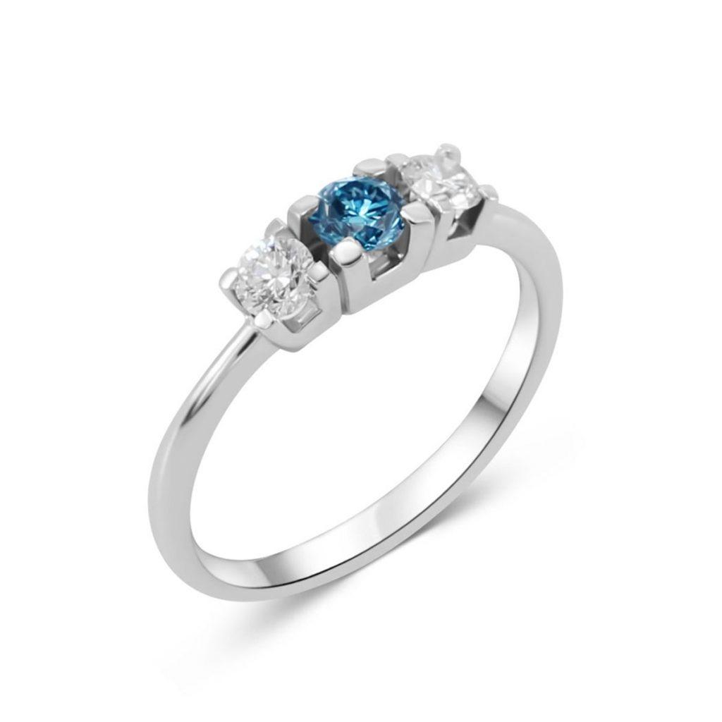 Ring 18 kt Weißgold Weißer & Blauer Diamant - "Blue Diamond"